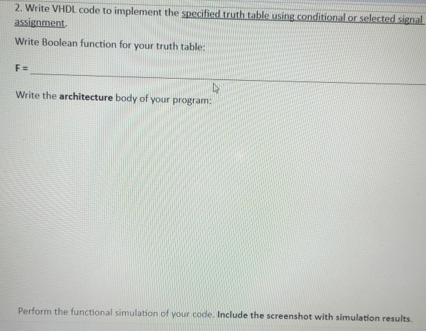 Solved 1. Write VHDL code to implement the specified boolean | Chegg.com
