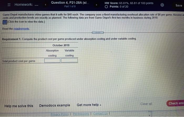Solved = Homework: ... Question 4, P21-28A (SI... Part 1 of | Chegg.com