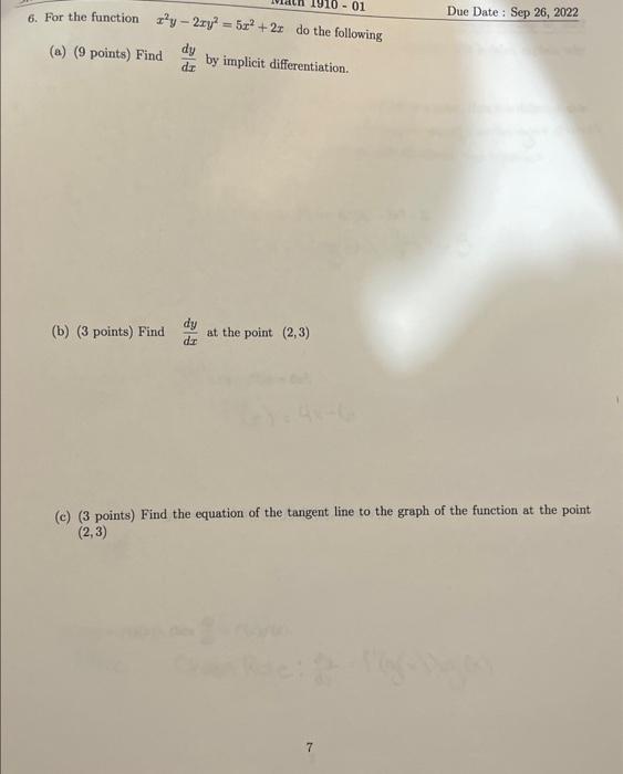 Solved Due Date : Sep 26, 2022 6. For the function | Chegg.com