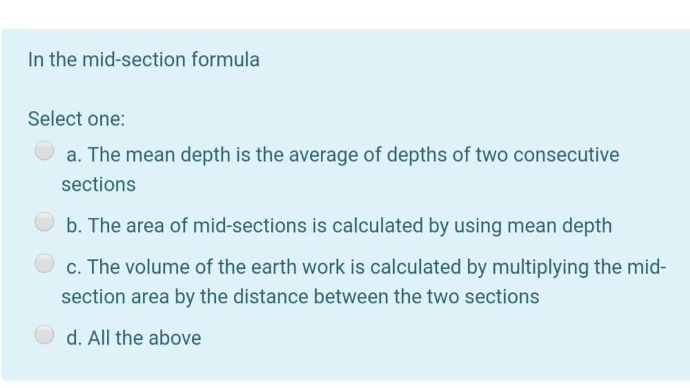 Solved The correct prismoidal formula for volume is Select | Chegg.com