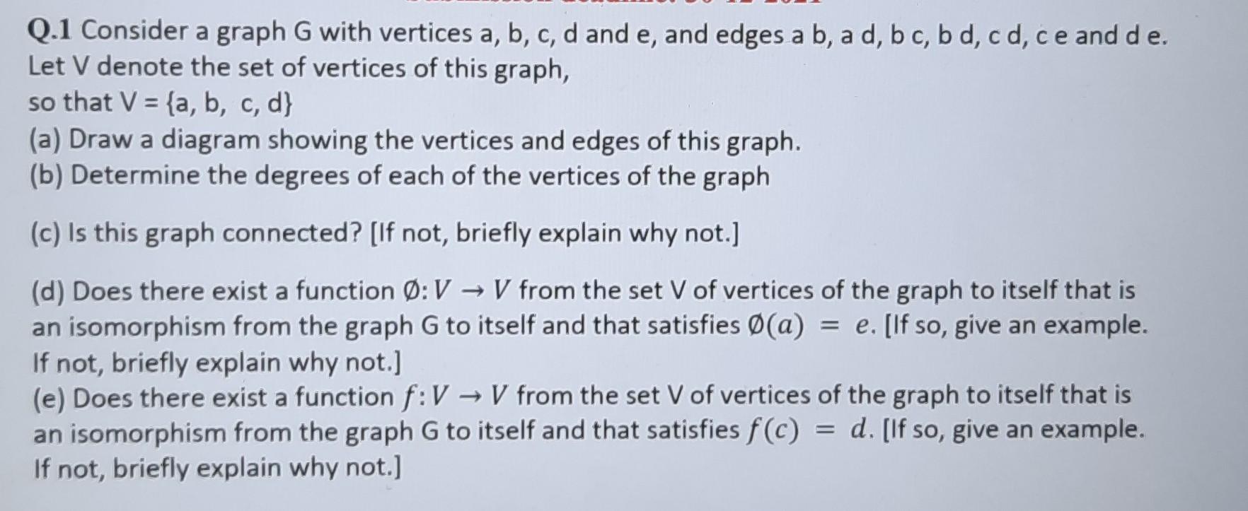 Solved Q.1 Consider a graph G with vertices a, b, c, d and | Chegg.com