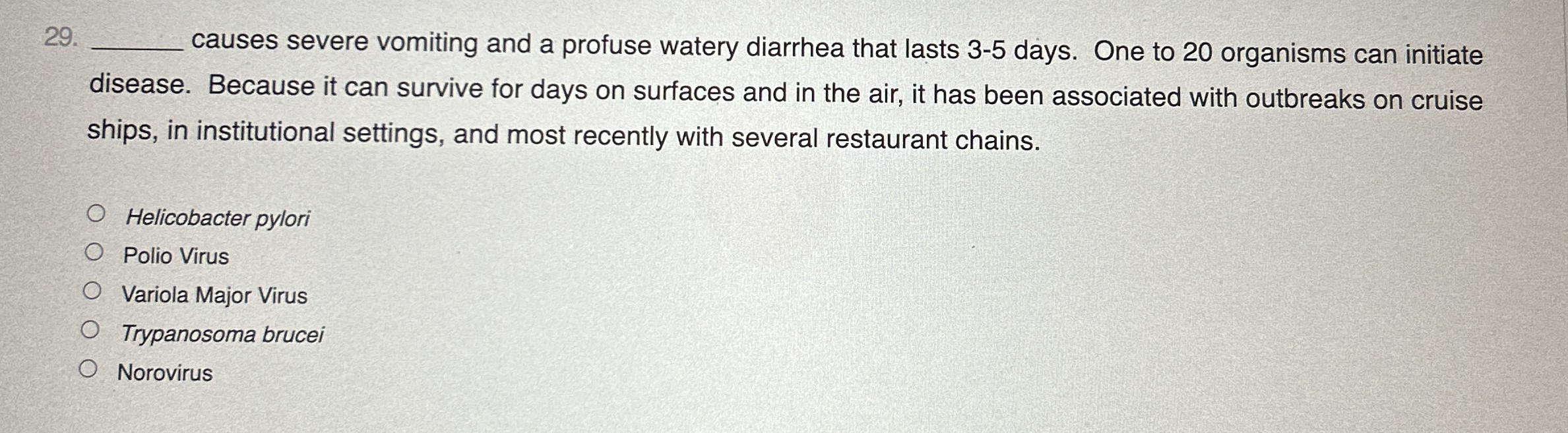 Solved 29 q, ﻿causes severe vomiting and a profuse watery | Chegg.com