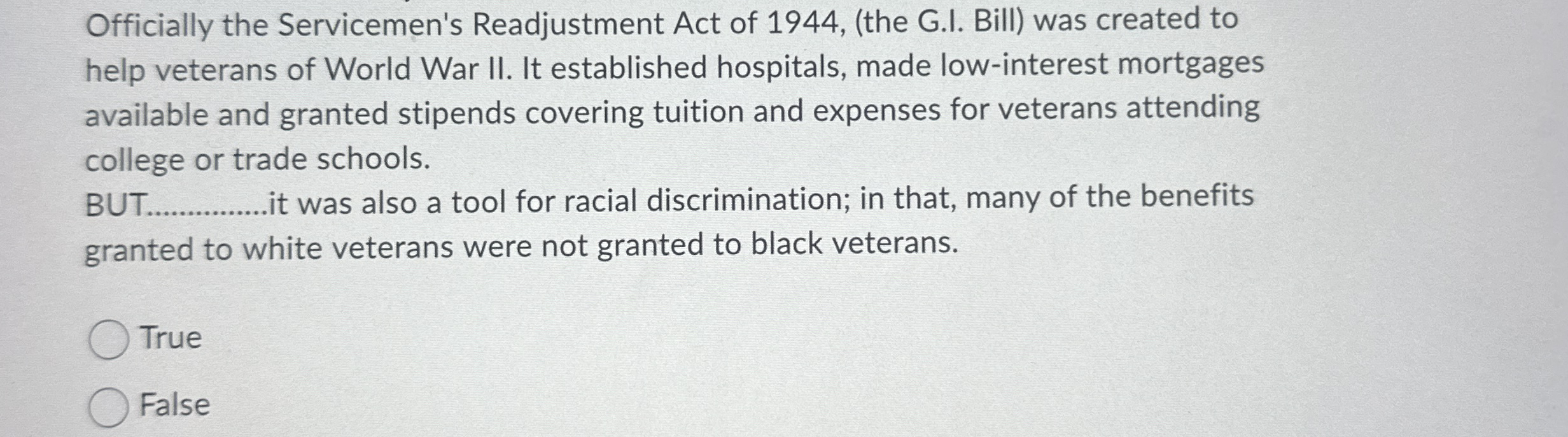 Solved Officially the Servicemen's Readjustment Act of | Chegg.com