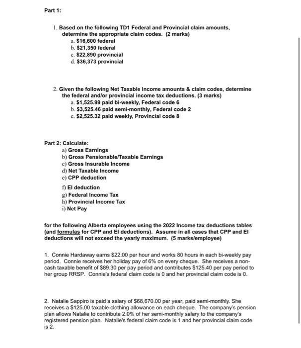 Solved 1. Based on the following TD1 Federal and Provincial | Chegg.com