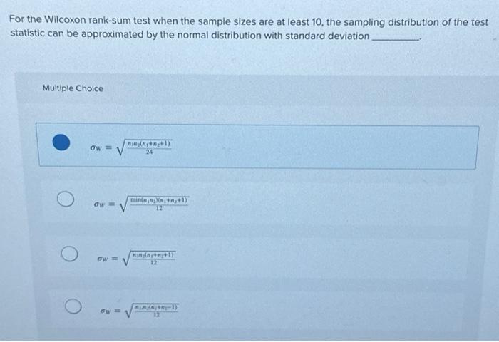 Solved For the Wilcoxon rank-sum test when the sample sizes | Chegg.com