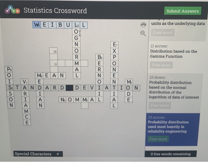 Solved Statistics Crossword Submit Answers units as the | Chegg.com