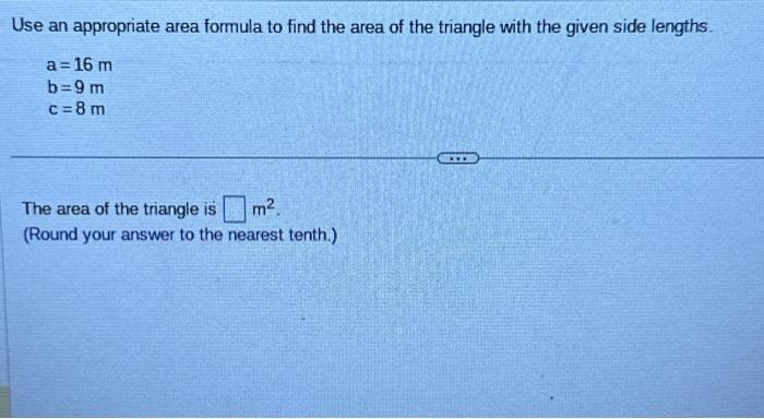 Solved Use an appropriate area formula to find the area of | Chegg.com