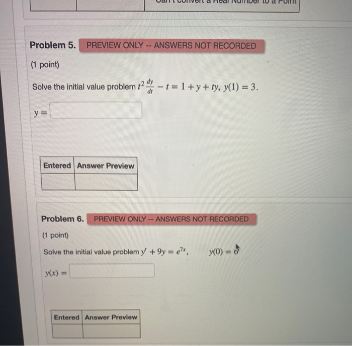 Solved Problem 5. PREVIEW ONLY -- ANSWERS NOT RECORDED (1 | Chegg.com