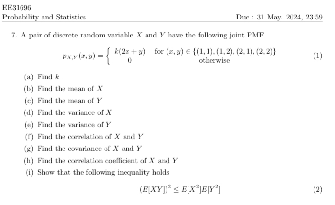 Solved A pair of discrete random variable x ﻿and Y ﻿have the | Chegg.com