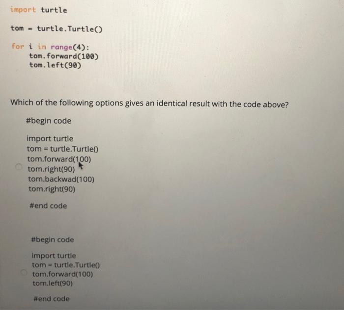 Solved import turtle tom - turtle. Turtle() for i in | Chegg.com