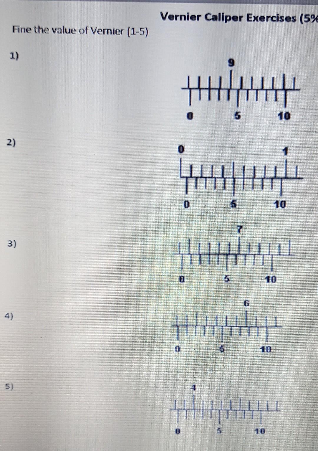 Solved Vernier Caliper Exercises (59€ Fine the value of | Chegg.com