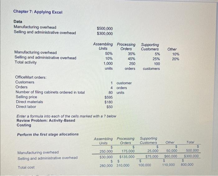 Solved Chapter 7: Applying Excel Enter a formula into each | Chegg.com