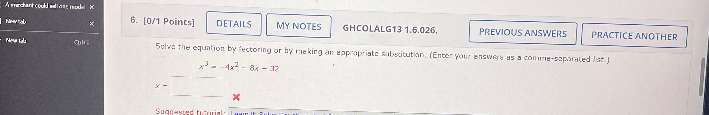 Solved 6. ﻿ Points]GHCOLALG13 1.6.026.Solve the equation by | Chegg.com