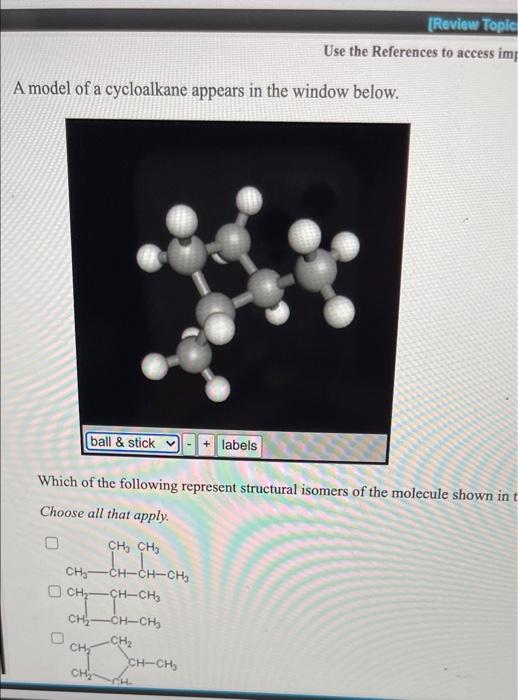 Solved Use the References A model of an alkane appears in | Chegg.com