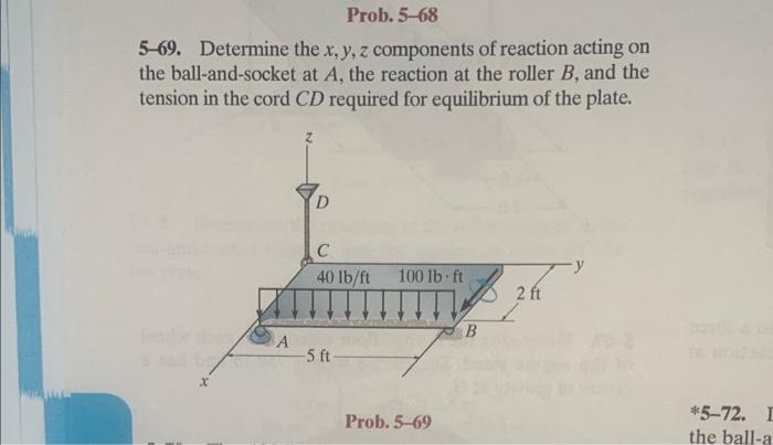 Solved 5-69. Determine the x,y,z components of reaction | Chegg.com