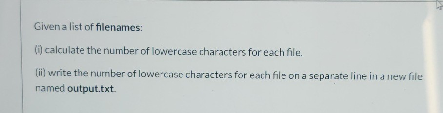 Solved Given a list of filenames: (i) calculate the number | Chegg.com