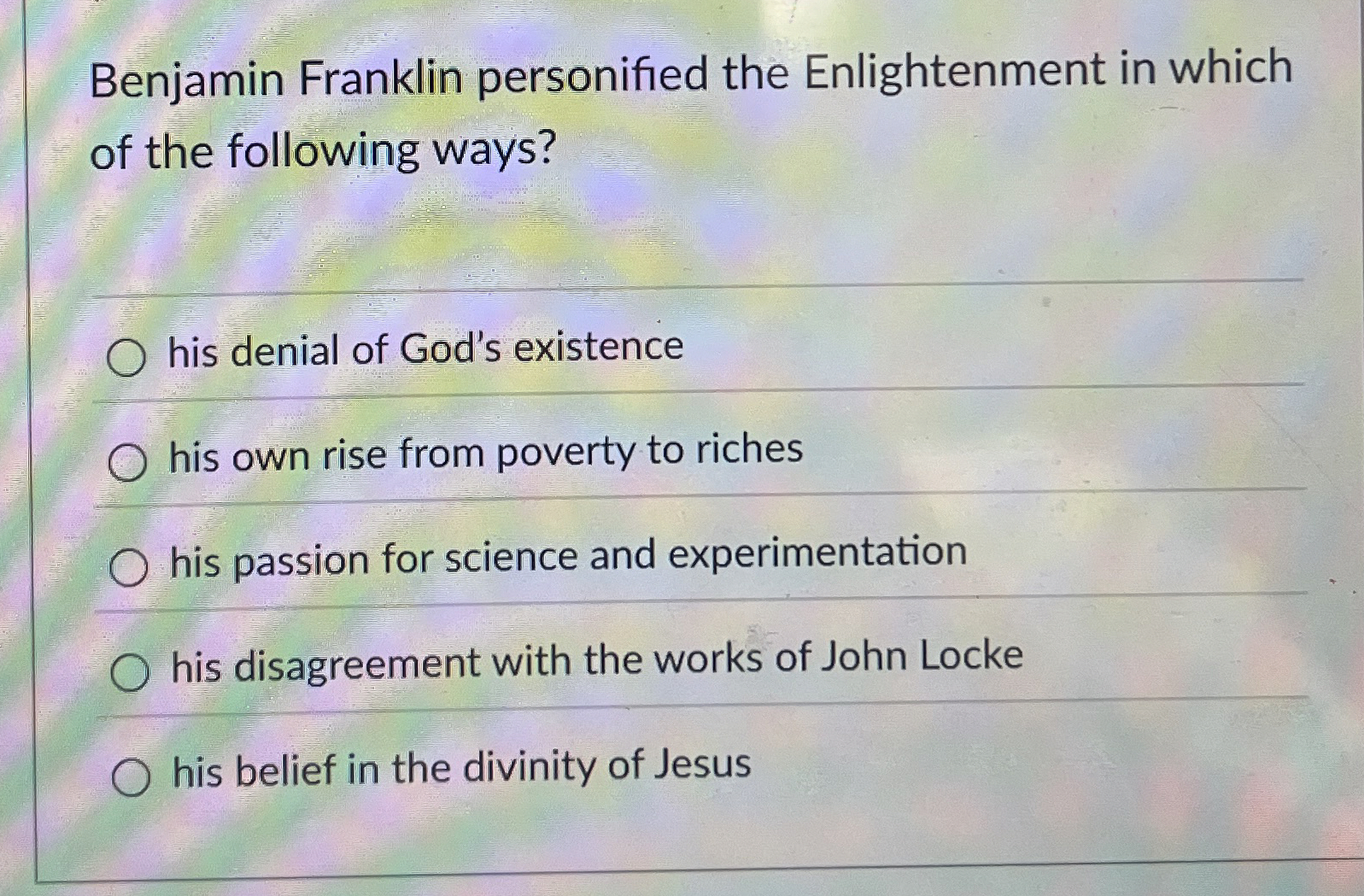 Solved Benjamin Franklin personified the Enlightenment in | Chegg.com