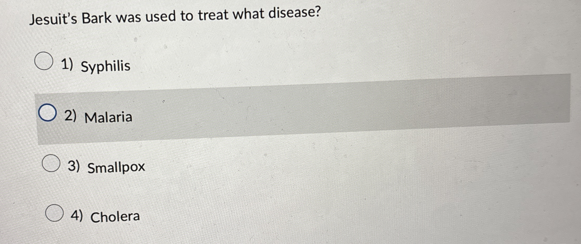 Solved Jesuit's Bark was used to treat what | Chegg.com