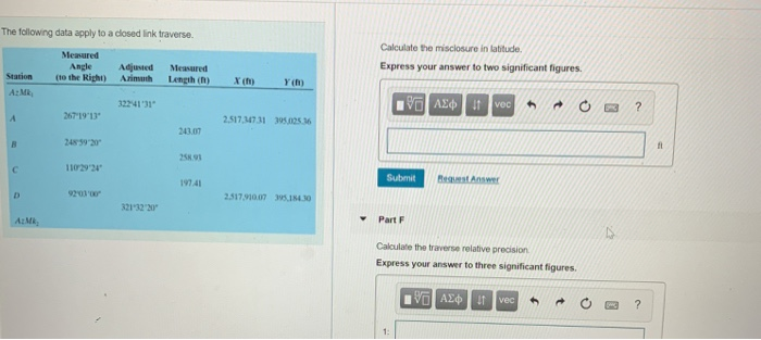 Solved Calculate the misclosure in latitude, Express your | Chegg.com