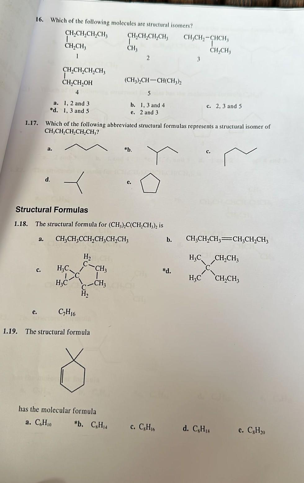 Solved 16. Which of the following molecules are structural | Chegg.com