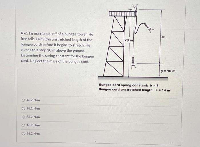 Solved A 65 kg man jumps off of a bungee tower. He free | Chegg.com