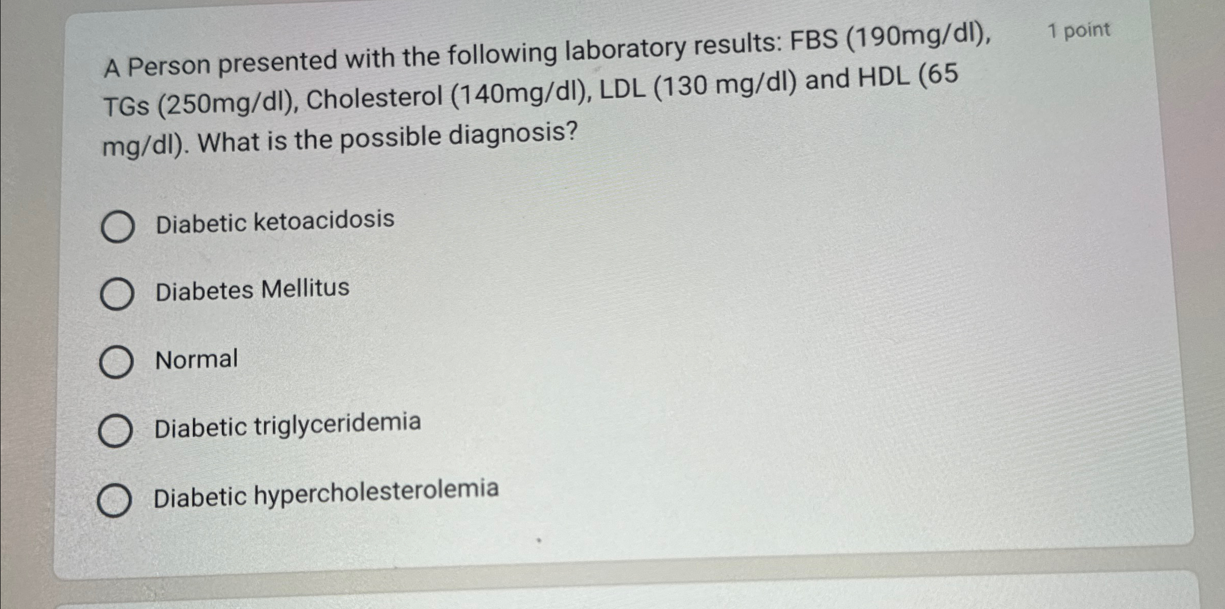 Solved A Person presented with the following laboratory | Chegg.com