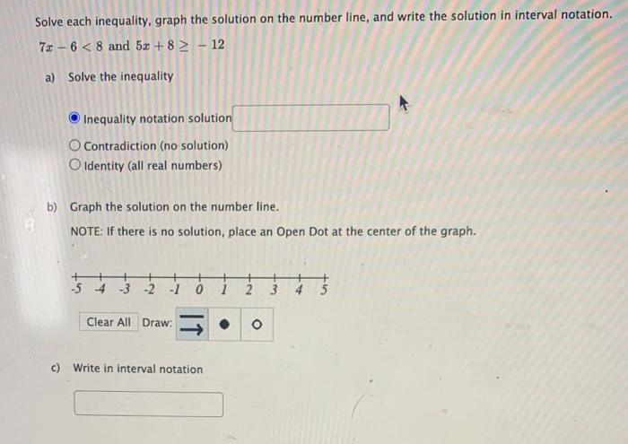 Solved Solve each inequality, graph the solution on the | Chegg.com