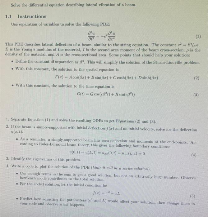 Solved Solve the differential equation describing lateral | Chegg.com