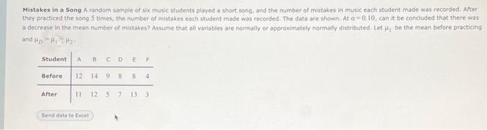 Solved Mistakes in a Song A random sample of six music | Chegg.com