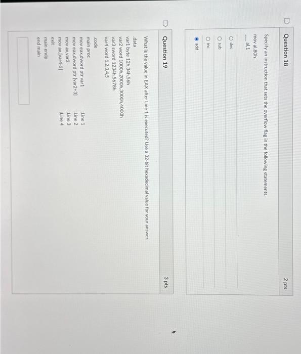 Solved Specify an instruction that sets the overflow flag in | Chegg.com