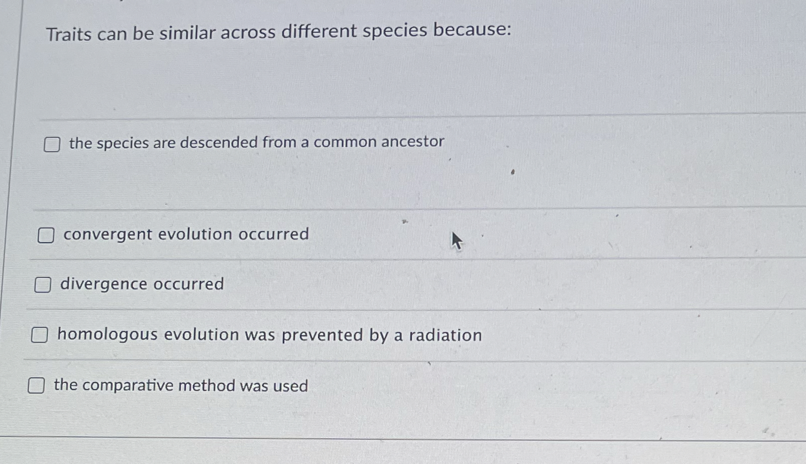 Solved Traits can be similar across different species | Chegg.com