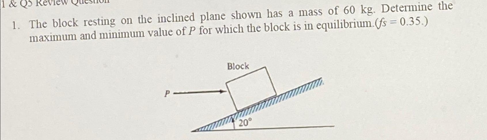 Solved The block resting on the inclined plane shown has a | Chegg.com