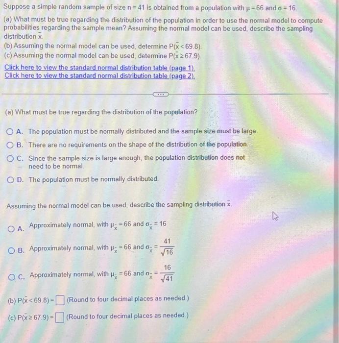 Solved Suppose a simple random sample of size n=41 is | Chegg.com
