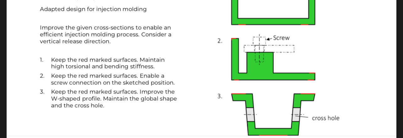 Solved Adapted design for injection moldingImprove the given | Chegg.com