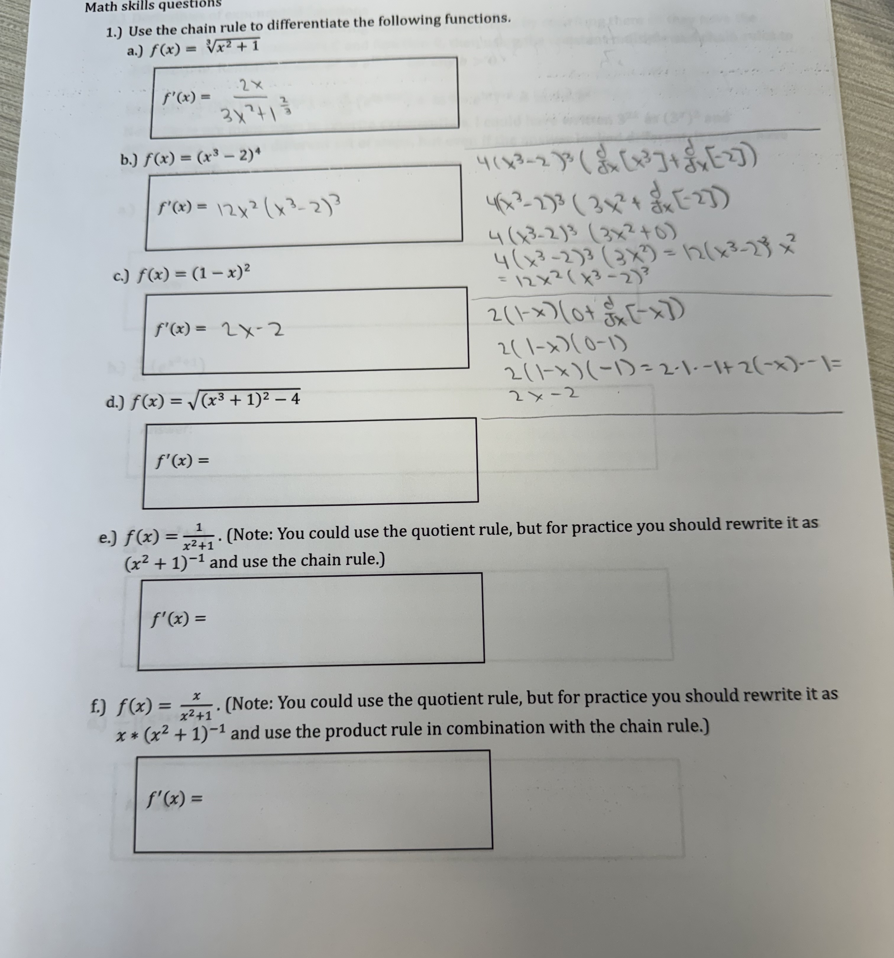 Solved Math skills questions1.) ﻿Use the chain rule to | Chegg.com