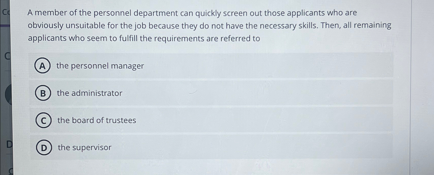 Solved A member of the personnel department can quickly | Chegg.com