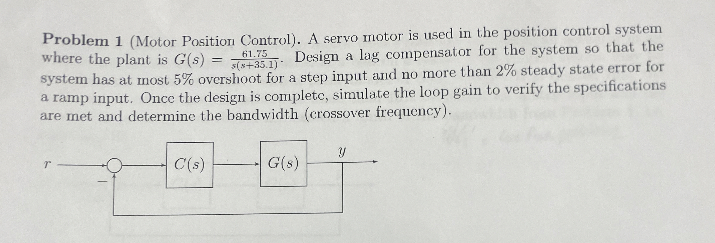 Solved Problem 1 (Motor Position Control). ﻿A servo motor is | Chegg.com