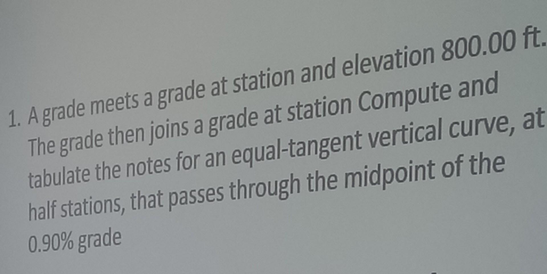 Solved 1. A grade meets a grade at station and elevation | Chegg.com