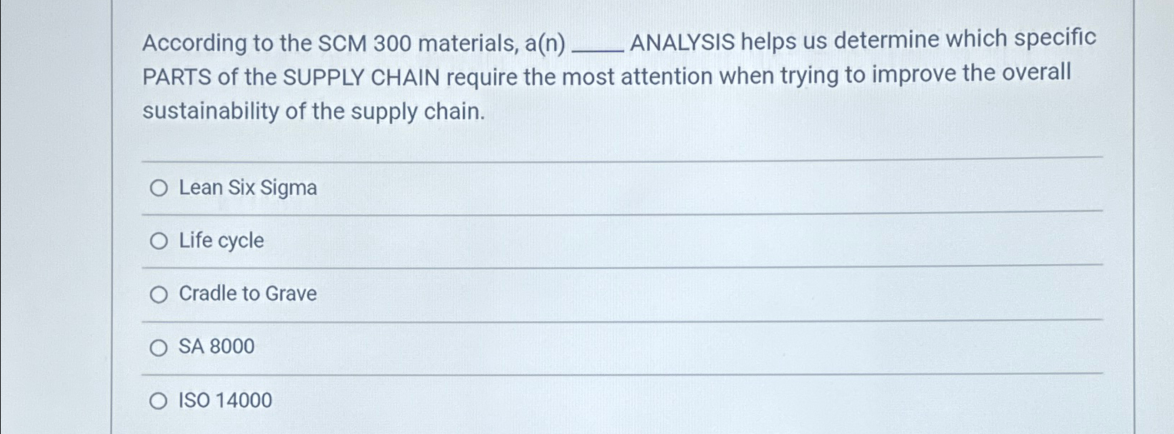 Solved According to the SCM 300 ﻿materials, a(n)ANALYSIS | Chegg.com