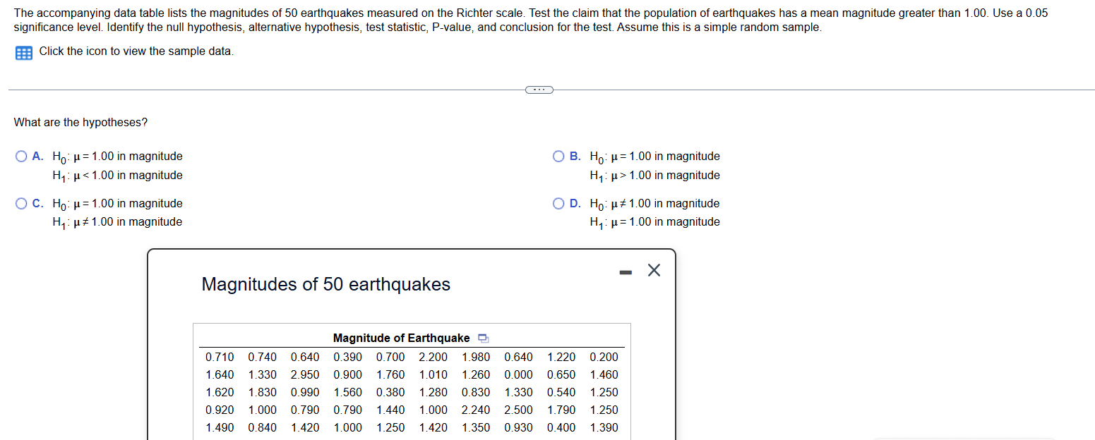 Solved The accompanying data table lists the magnitudes | Chegg.com