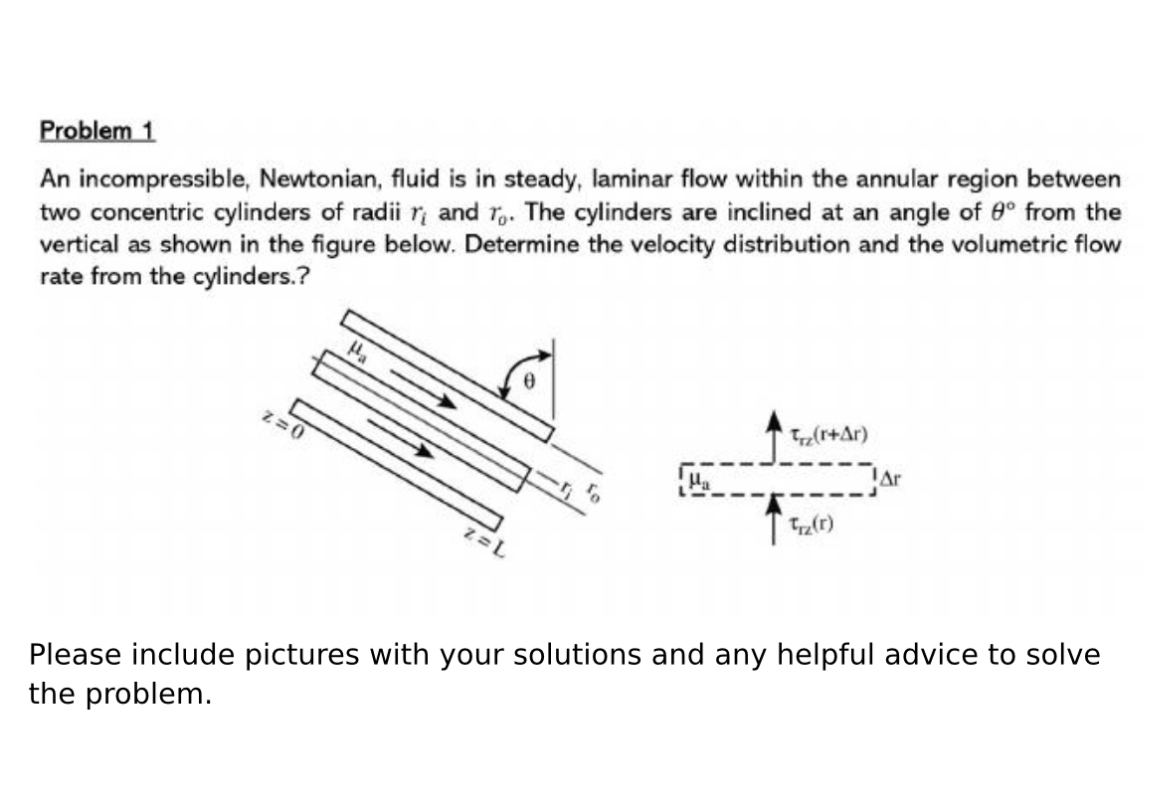 Solved Problem 1An incompressible, Newtonian, fluid is in | Chegg.com