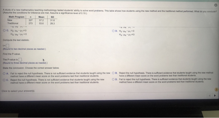 Solved A study of a new mathematics teaching methodology | Chegg.com