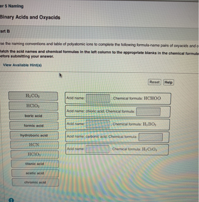 Solved er 5 Naming Binary Acids and Oxyacids art B se the | Chegg.com