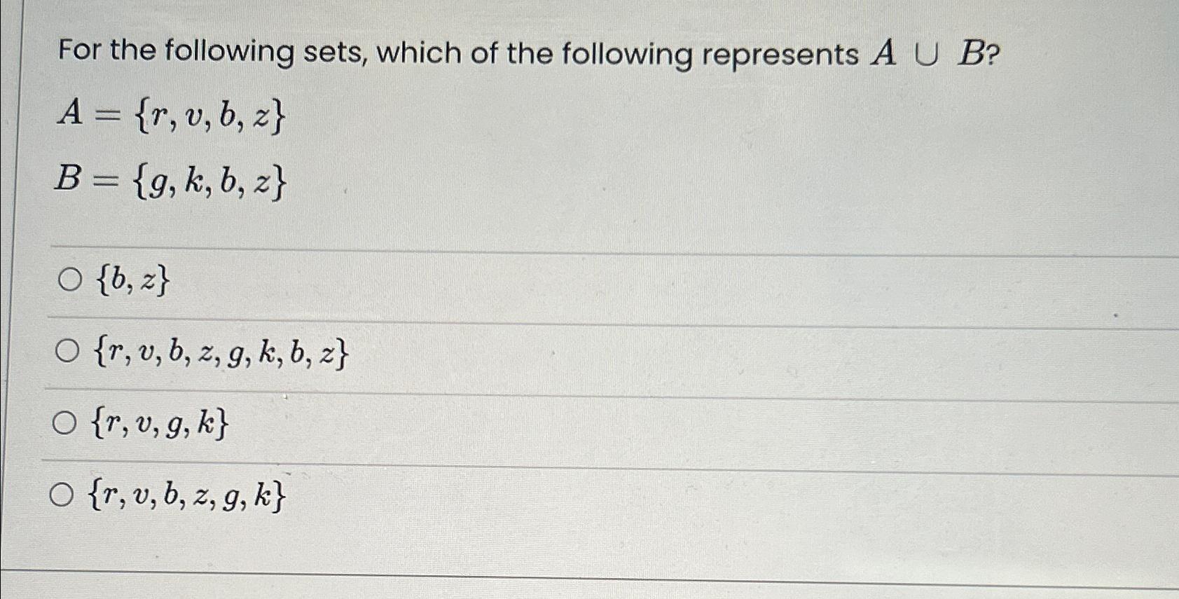 Solved For the following sets, which of the following | Chegg.com