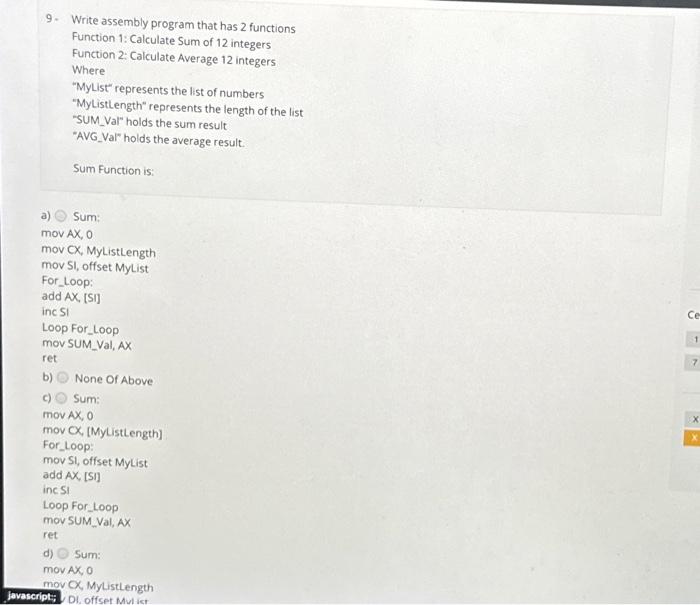 Solved 9 Write Assembly Program That Has 2 Functions