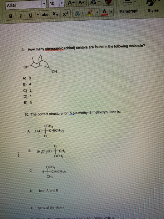 Solved 10 Arial Aa A- A Paragraph Styles A B I abe X, x? 9. | Chegg.com