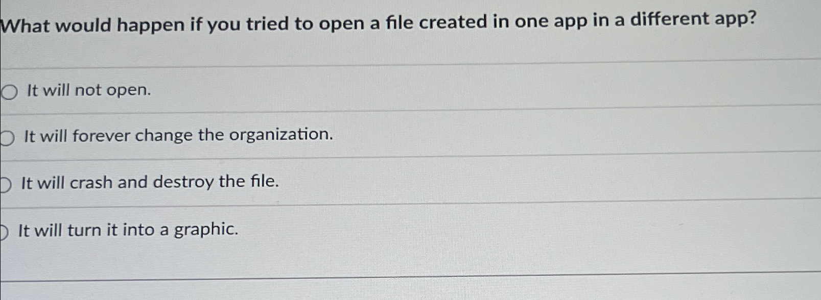 Solved What would happen if you tried to open a file created | Chegg.com