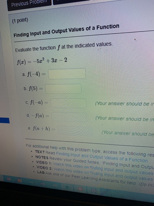 Solved Previous Problem (1 point) Finding Input and Output | Chegg.com