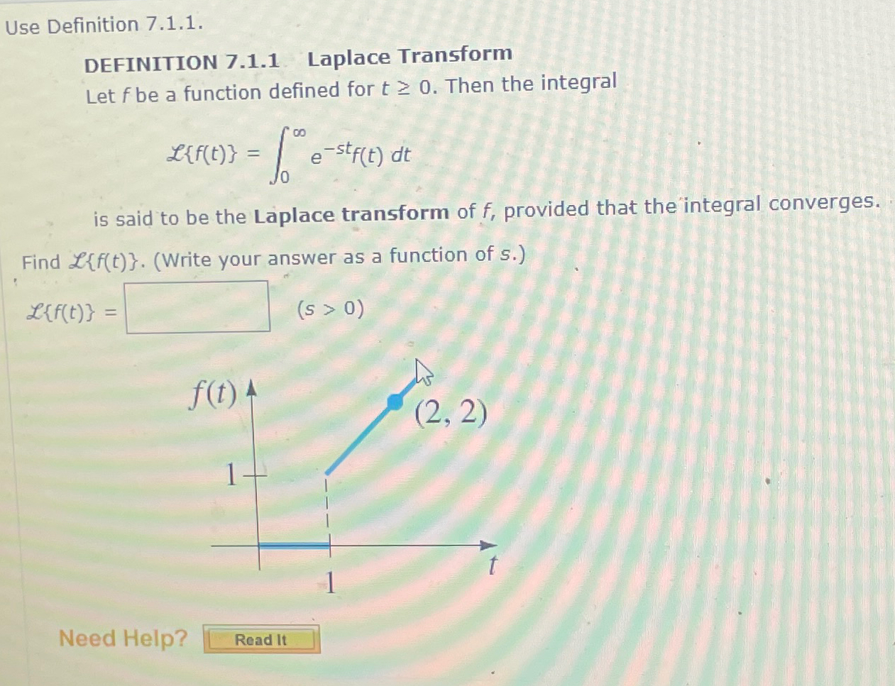 Use Definition 7.1.1.DEFINITION 7.1.1 Laplace | Chegg.com Use Definition 7.1.1.DEFINITION 7.1.1 Laplace | Chegg.com