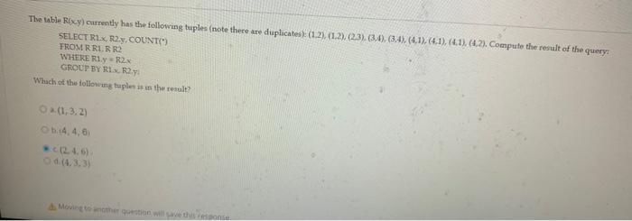 Solved The lable R Rxy) carrently has the following tuples | Chegg.com